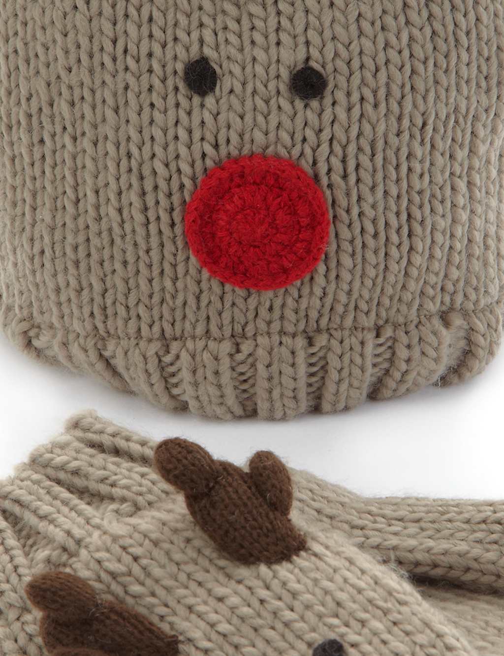 2 Piece Reindeer Knitted Hat & Mittens Set | M&S