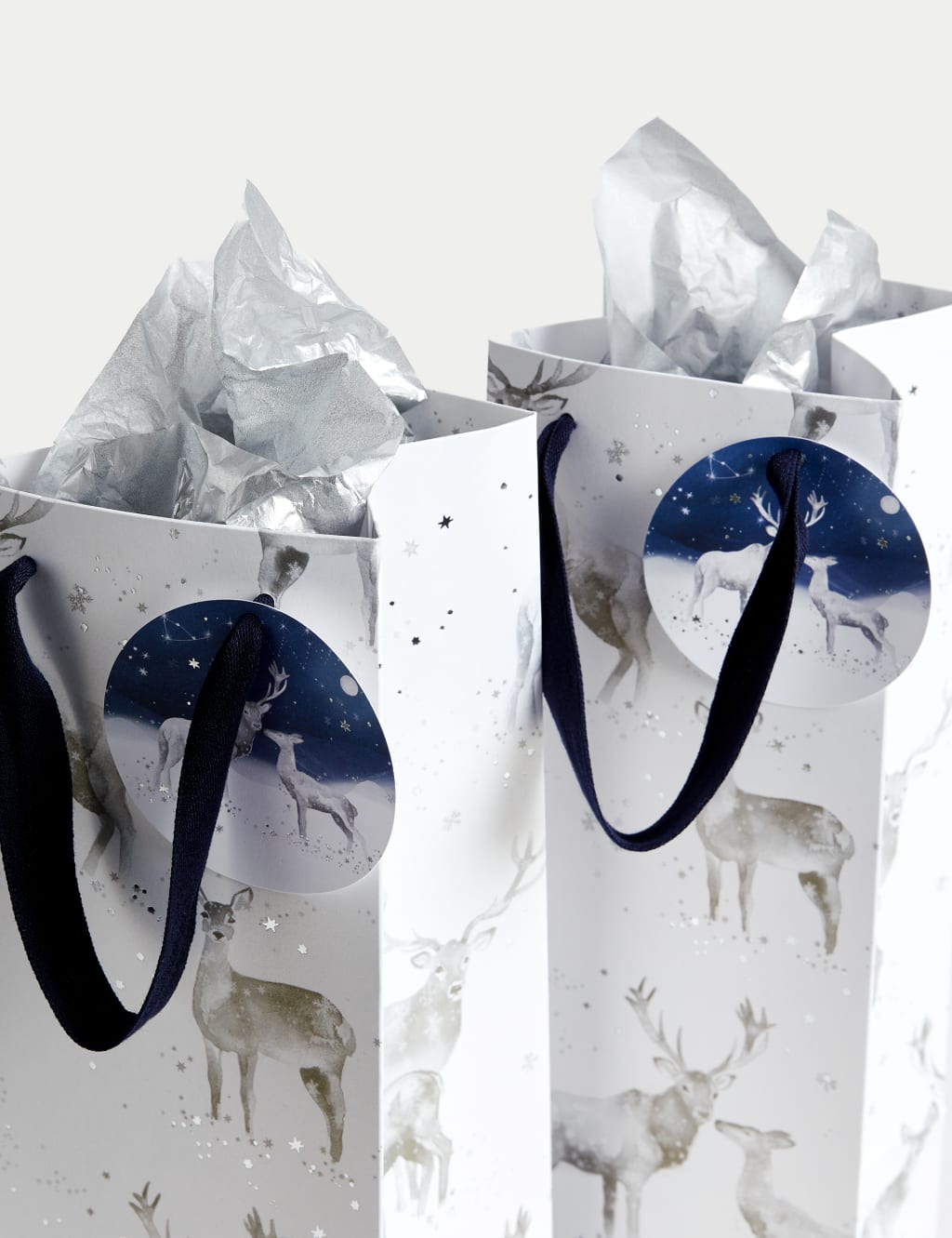 2 Stag Design Christmas Bottle Bags & Tissue Paper | M&S
