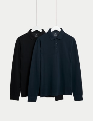 2pk Pure Cotton Long Sleeve Polo Shirts | M&S Collection | M&S