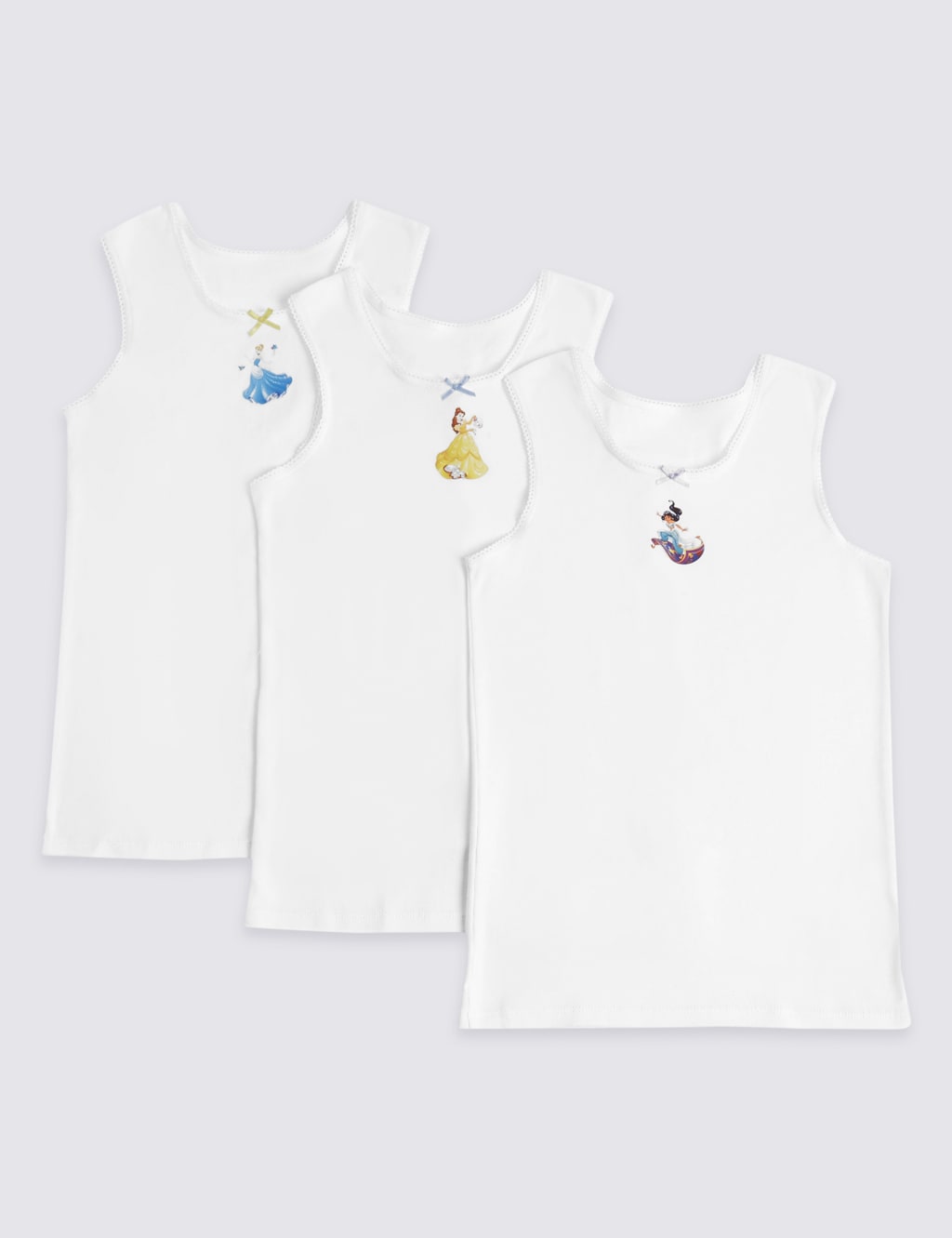 3 Pack Pure Cotton Disney Princess™ Vests (18 Months - 12 Years) | M&S