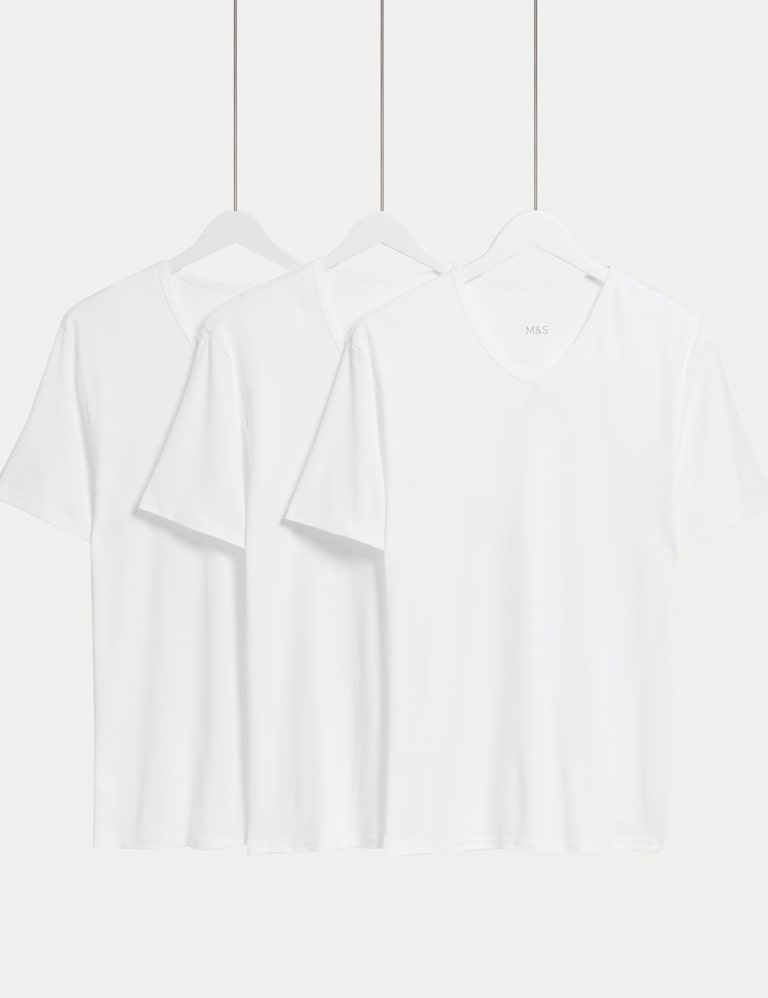 3pk Essential Cotton V-Neck T-Shirt Vests | M&S Collection | M&S