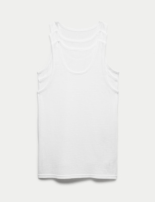 3pk Pure Cotton Classic Sleeveless Mesh Vests | M&S Collection | M&S