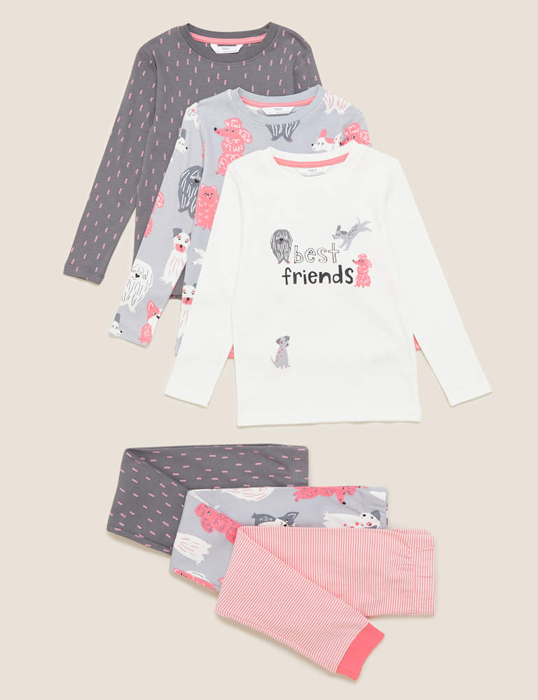 3pk Pure Cotton Dog Print Pyjama Sets (1-7 Yrs) | M&S