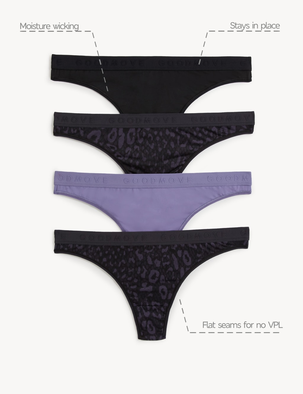 4pk No VPL Thongs | Goodmove | M&S