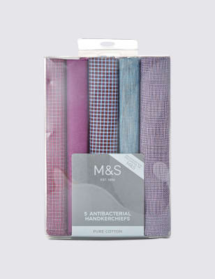 5 Pack Pure Cotton Assorted Anti-Bacterial Handkerchiefs | M&S ...