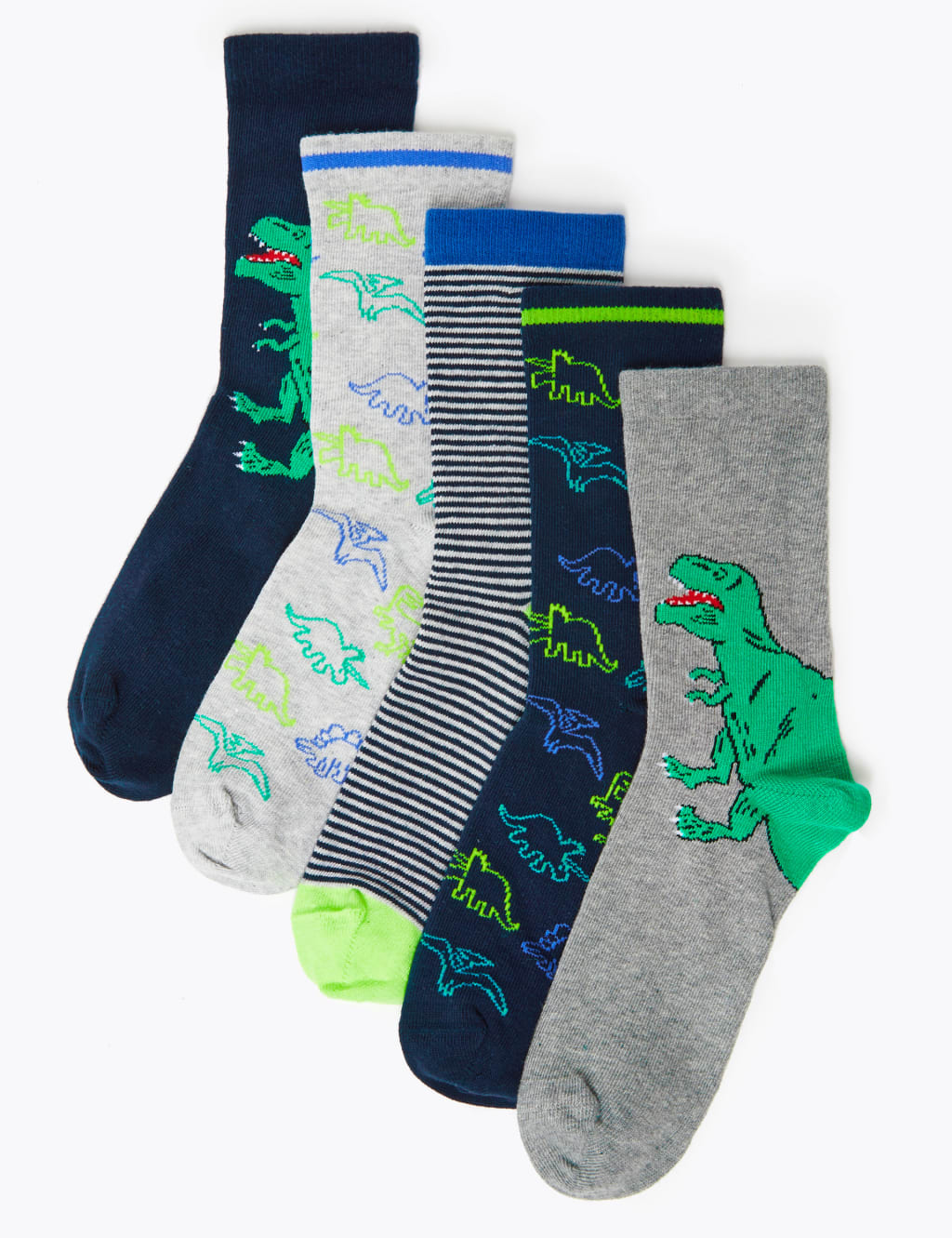 5 Pairs Of Cotton Dinosaur Socks | M&S