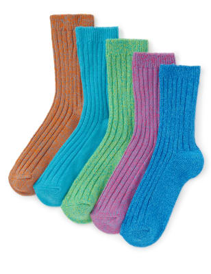 5 Pairs of Freshfeet™ Cotton Rich Ribbed Socks with Silver Technology ...