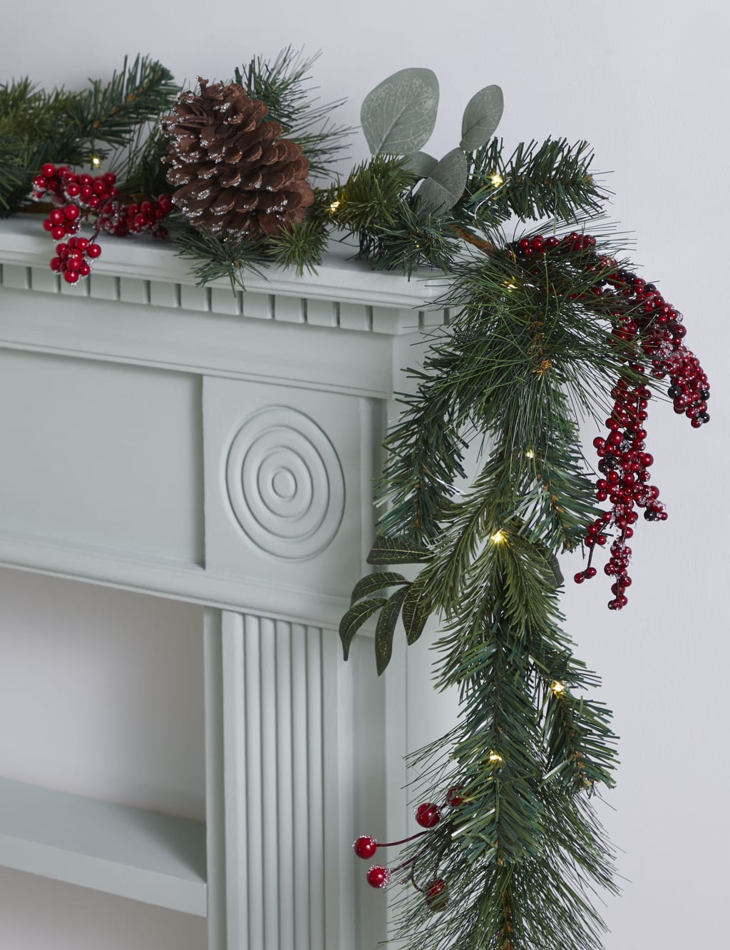 6ft Red Pre-Lit Pine Cone Garland | M&S