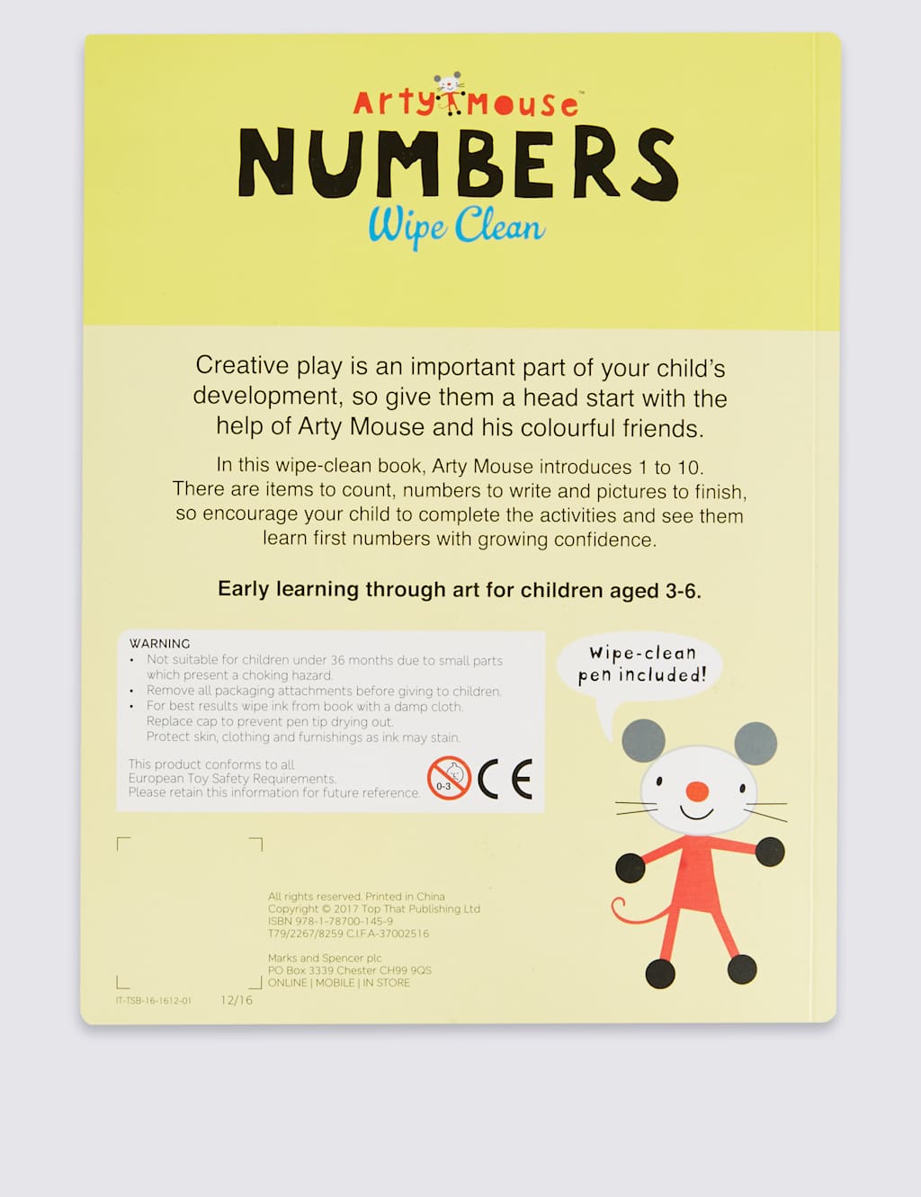 Arty Mouse Numbers Wipe Clean Book | M&S