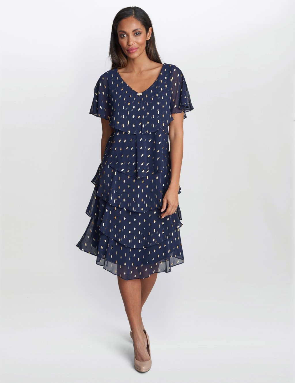 Chiffon Foil V-Neck Tiered Dress | Gina Bacconi | M&S