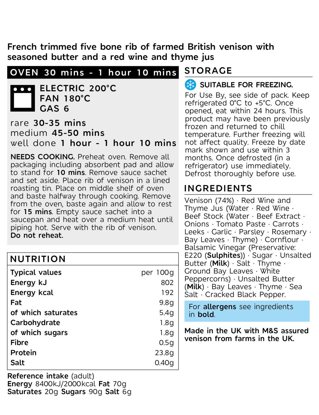 Collection British Venison Rib Joint with a Red Wine & Thyme Jus ...