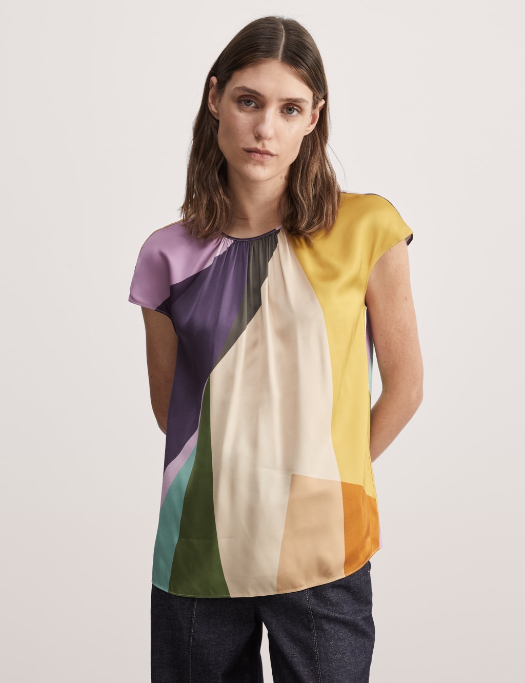 Colour Block Crew Neck Relaxed Blouse | JAEGER | M&S