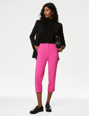 Cotton Blend Slim Fit Cropped Trousers | M&S Collection | M&S