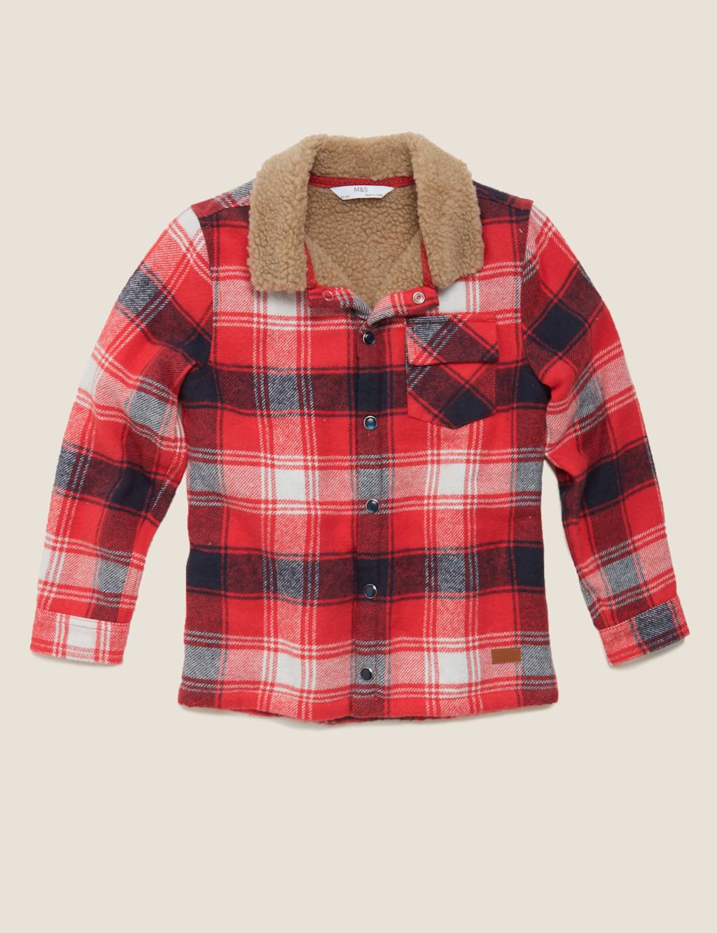 Cotton Borg Checked Shacket (2-7 Yrs) | M&S