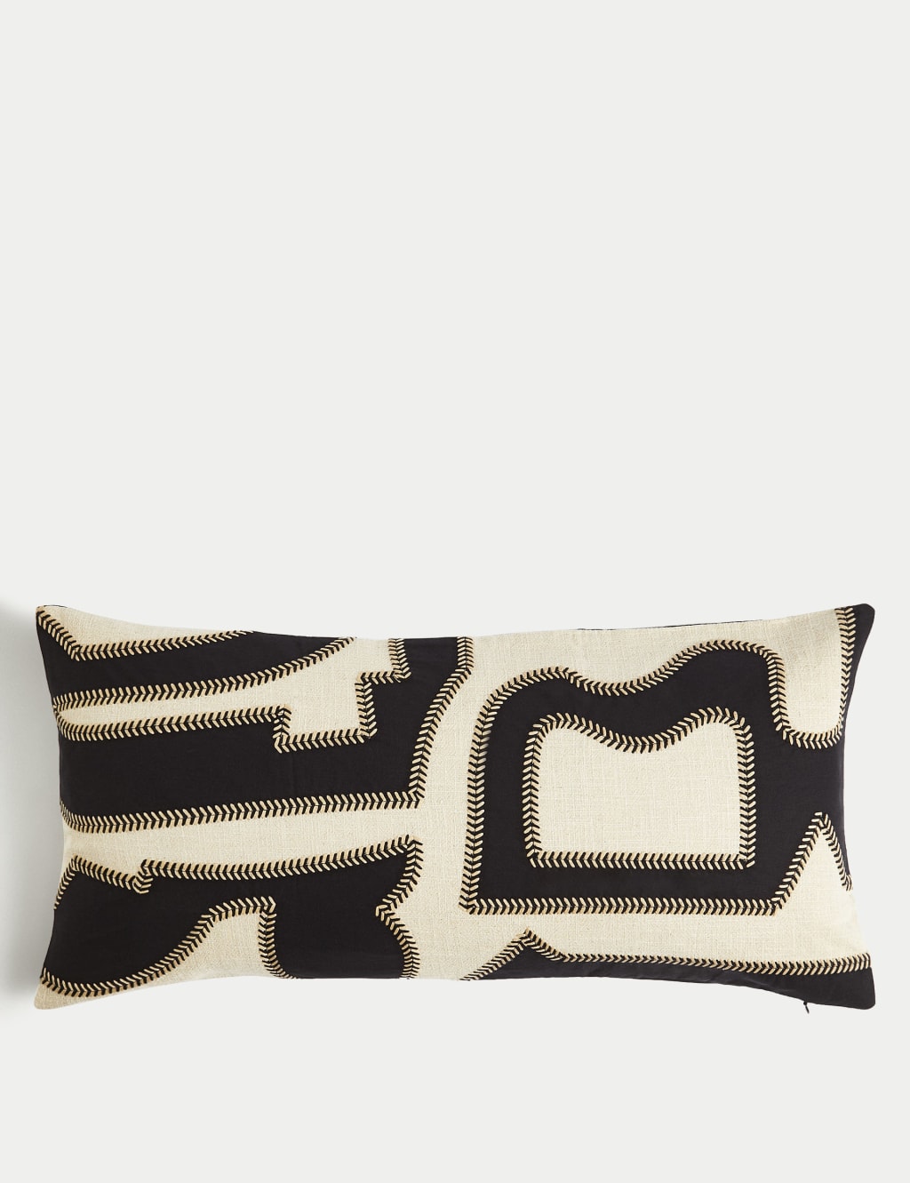 Cotton Embroidered Bolster Cushion with Linen | M&S Collection | M&S