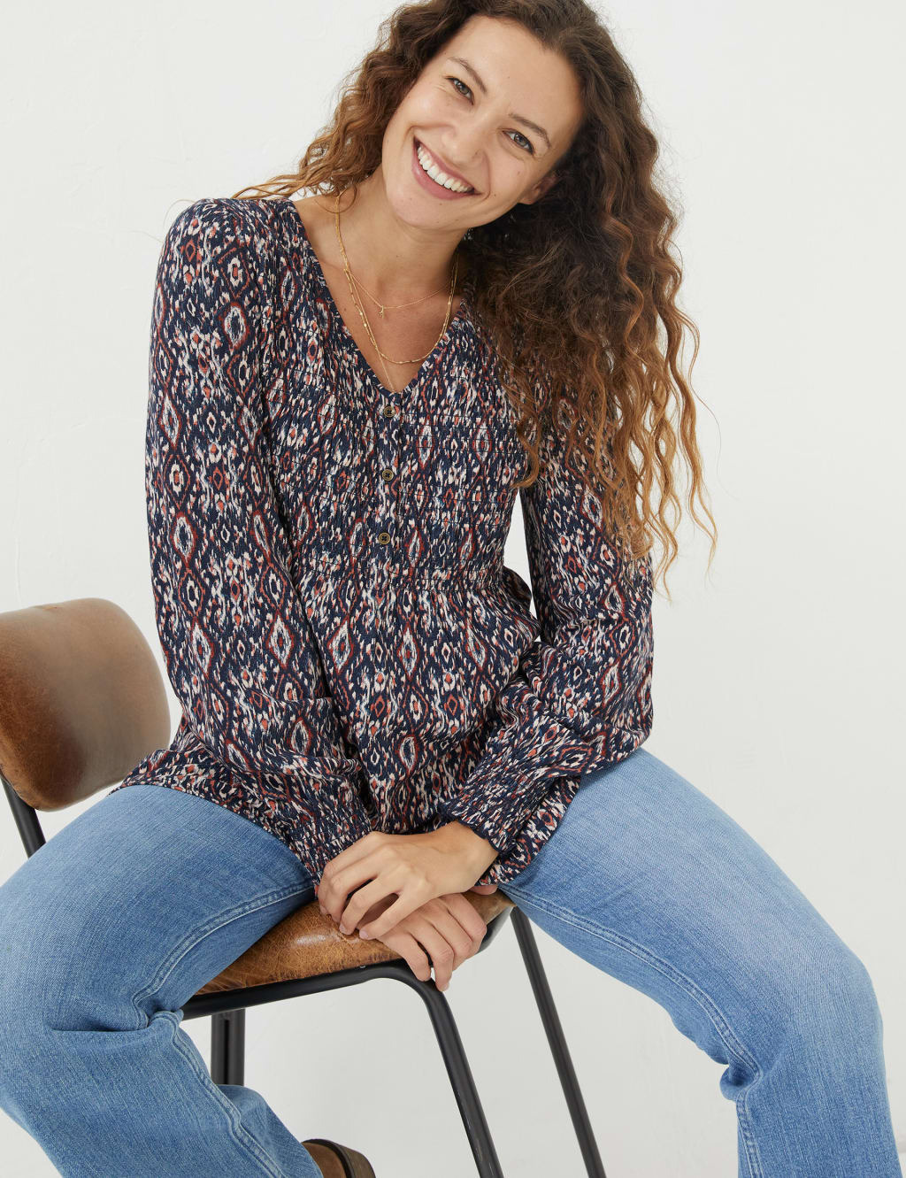 Cotton Modal Blend Geometric V-Neck Tunic | FatFace | M&S