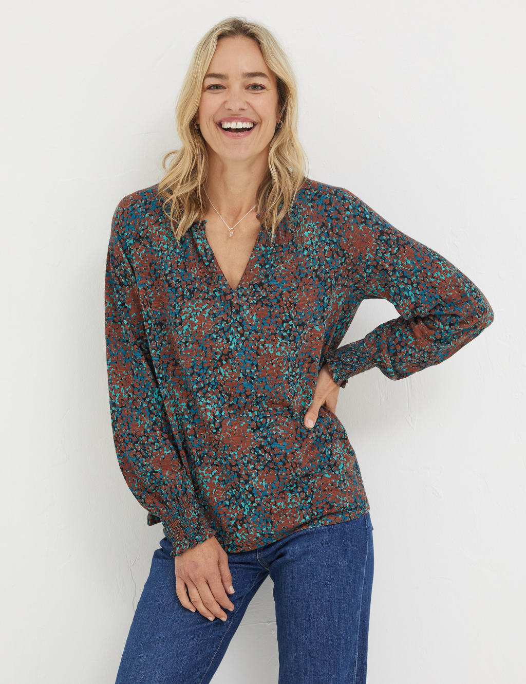 Cotton Modal Blend Printed Textured Top | FatFace | M&S