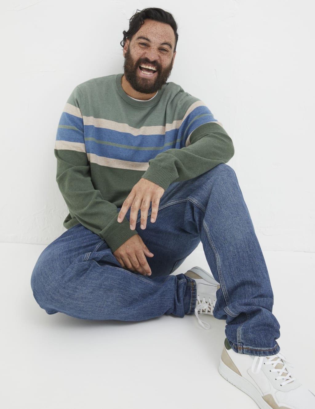 Cotton Rich Chest Stripe Crew Neck Jumper | FatFace | M&S