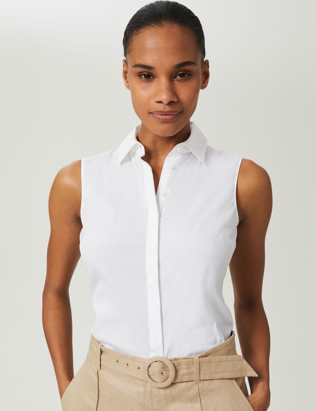 Cotton Rich Collared Fitted Sleeveless Shirt | HOBBS | M&S