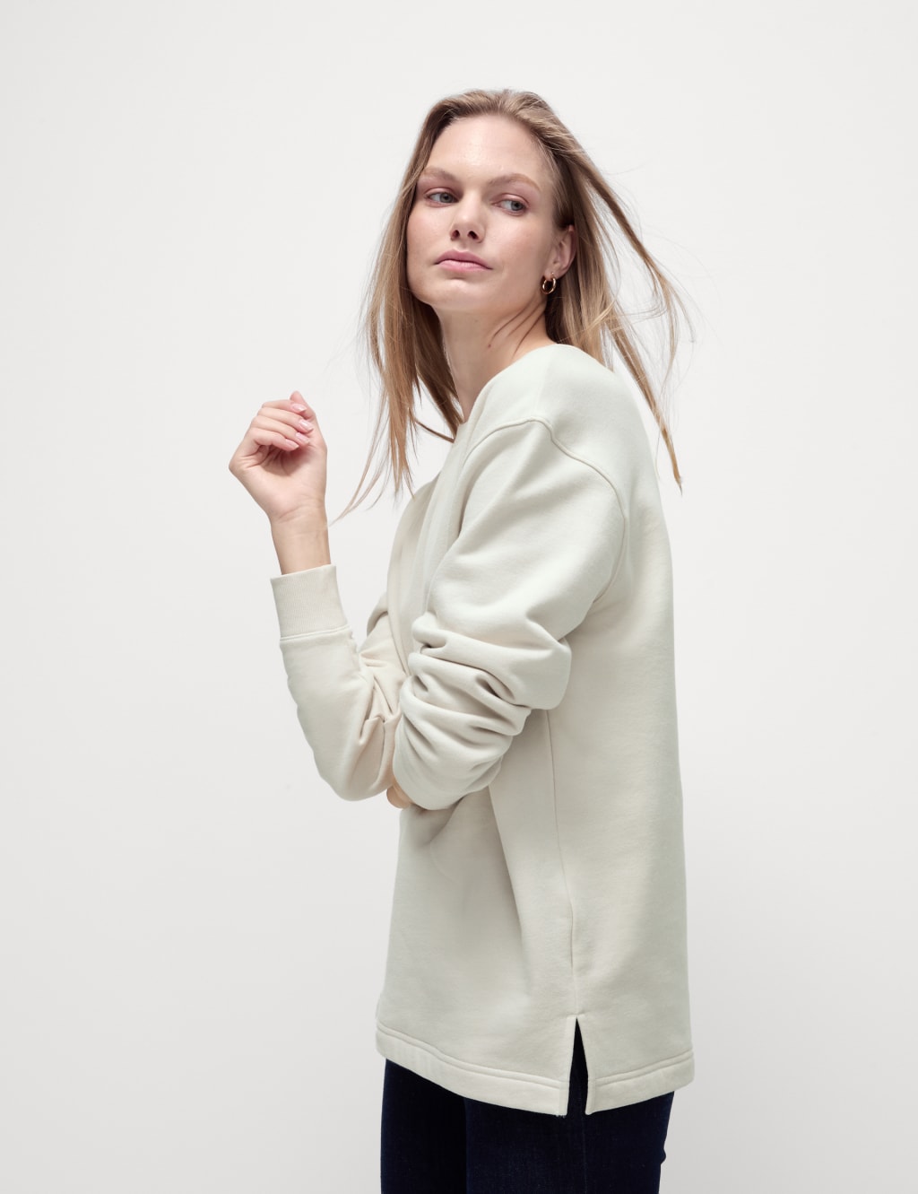 Cotton Rich Crew Neck Longline Sweatshirt | M&S Collection | M&S