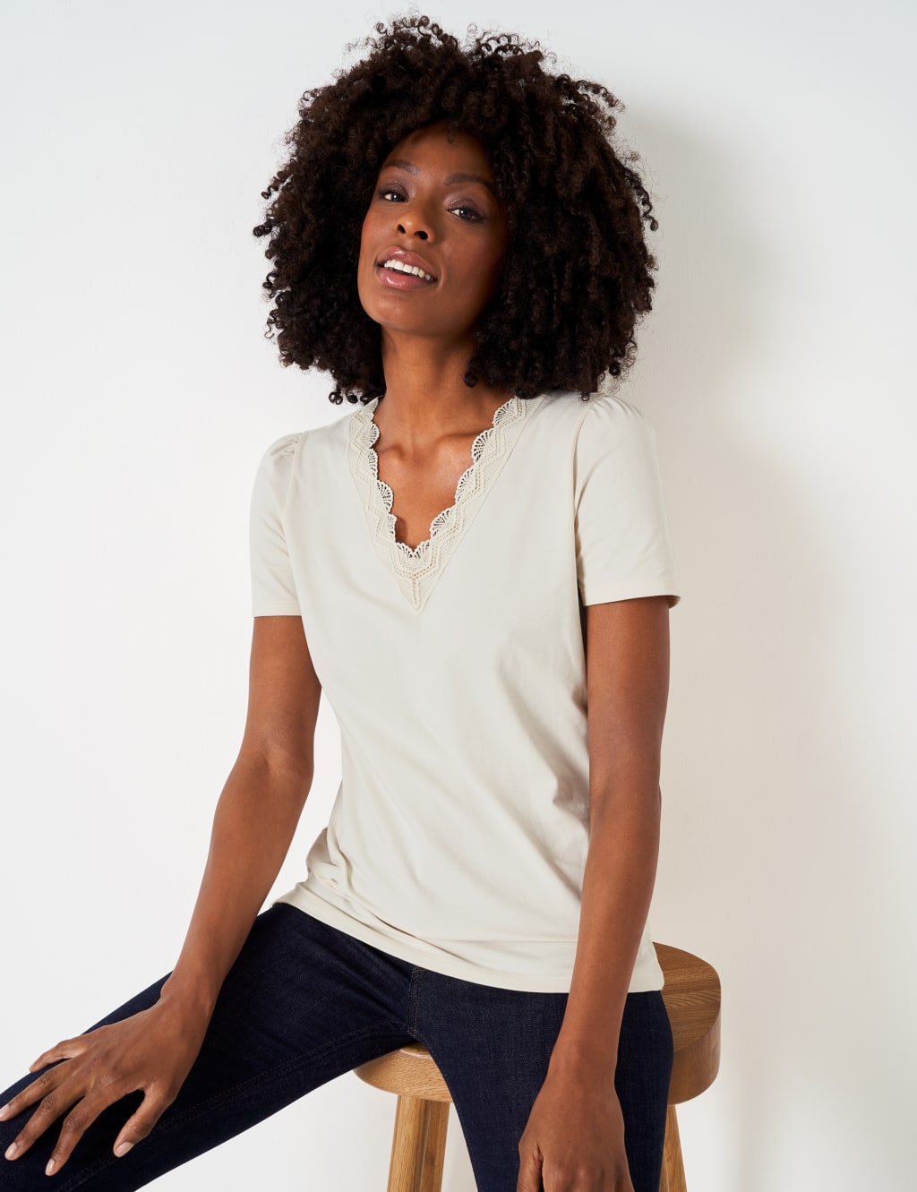 Cotton Rich Lace Insert Top | Crew Clothing | M&S