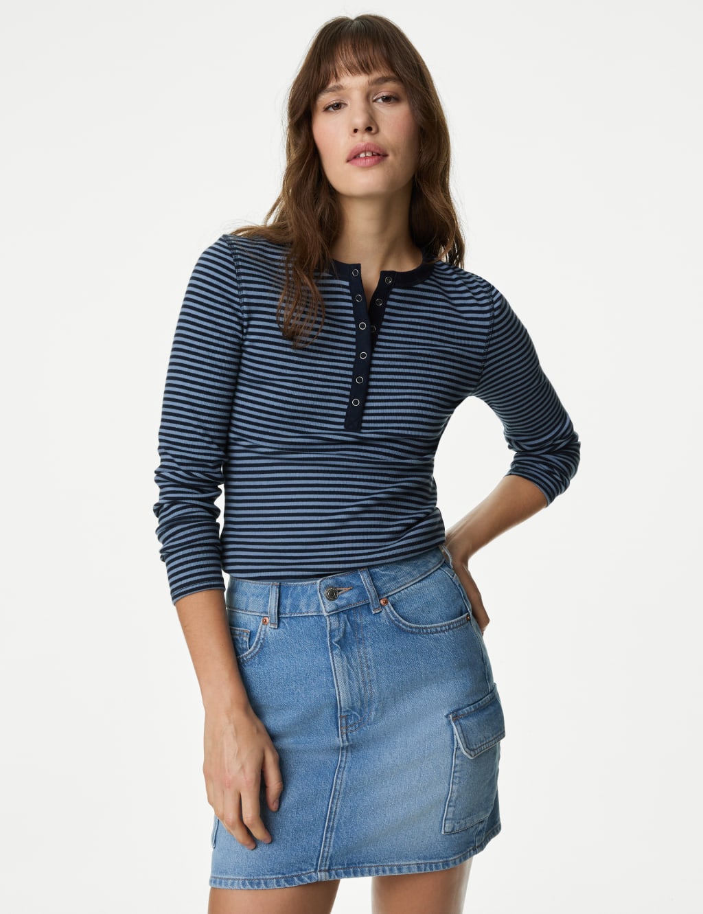 Cotton Rich Striped Henley Top | M&S Collection | M&S