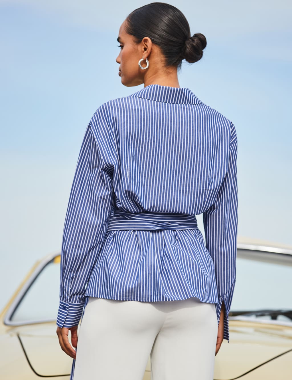 Cotton Rich Striped V-Neck Tie Side Shirt | SOSANDAR | M&S