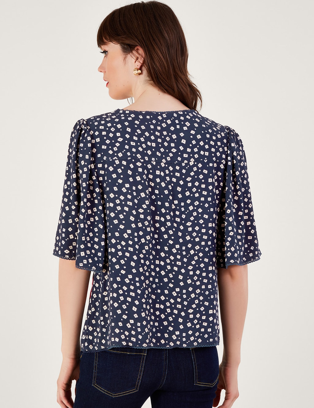 Crepe Printed Embroidered Angel Sleeve Top | Monsoon | M&S