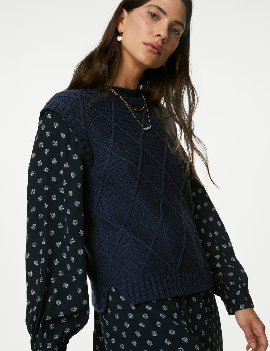 Diamond Stitch Knitted Vest with Wool | Per Una | M&S