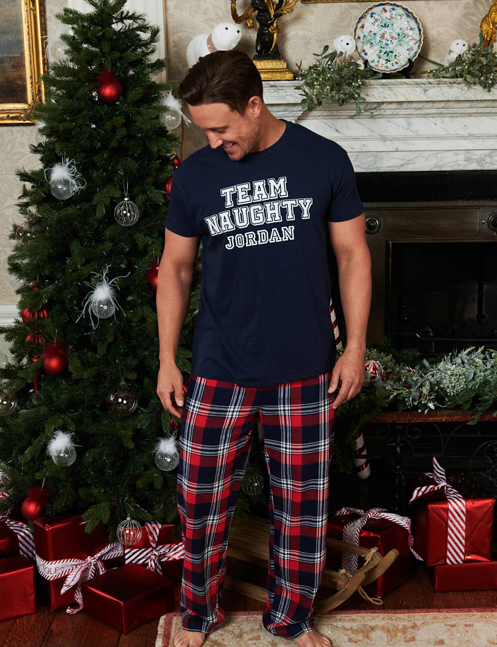 Dollymix Mens Navy Personalised Team Naughty Pyjamas | Dollymix | M&S