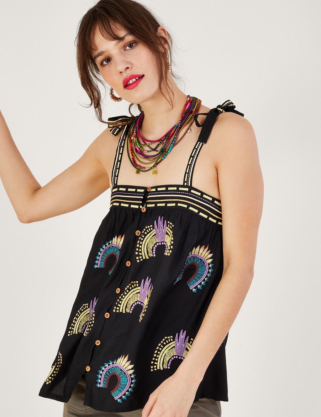 Embroidered Square Neck Cami Top | Monsoon | M&S