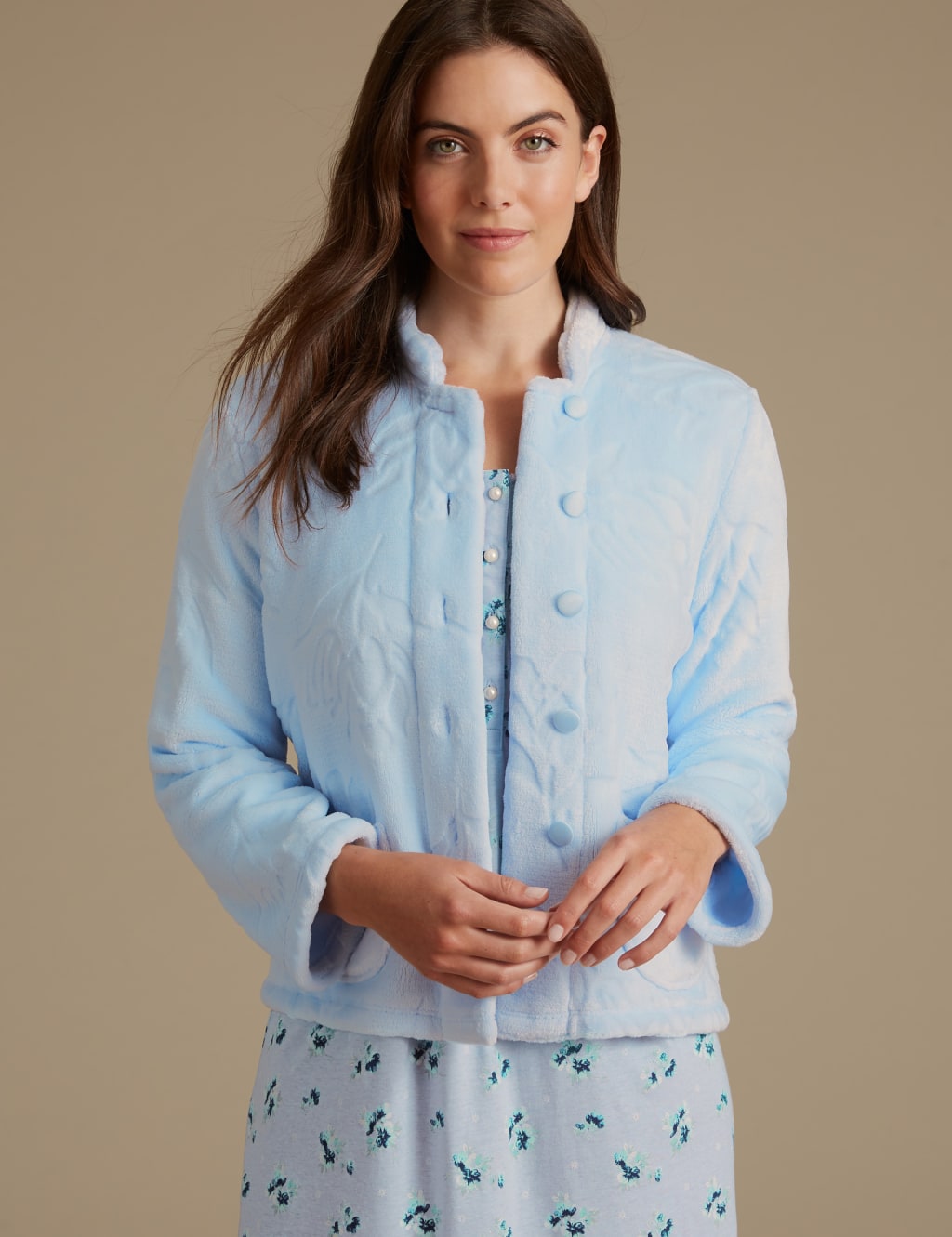 Fleece Carved Button Long Sleeve Bed Jacket | M&S Collection | M&S