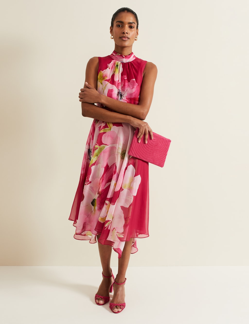 Floral High Neck Midi Skater Dress Phase Eight Mands