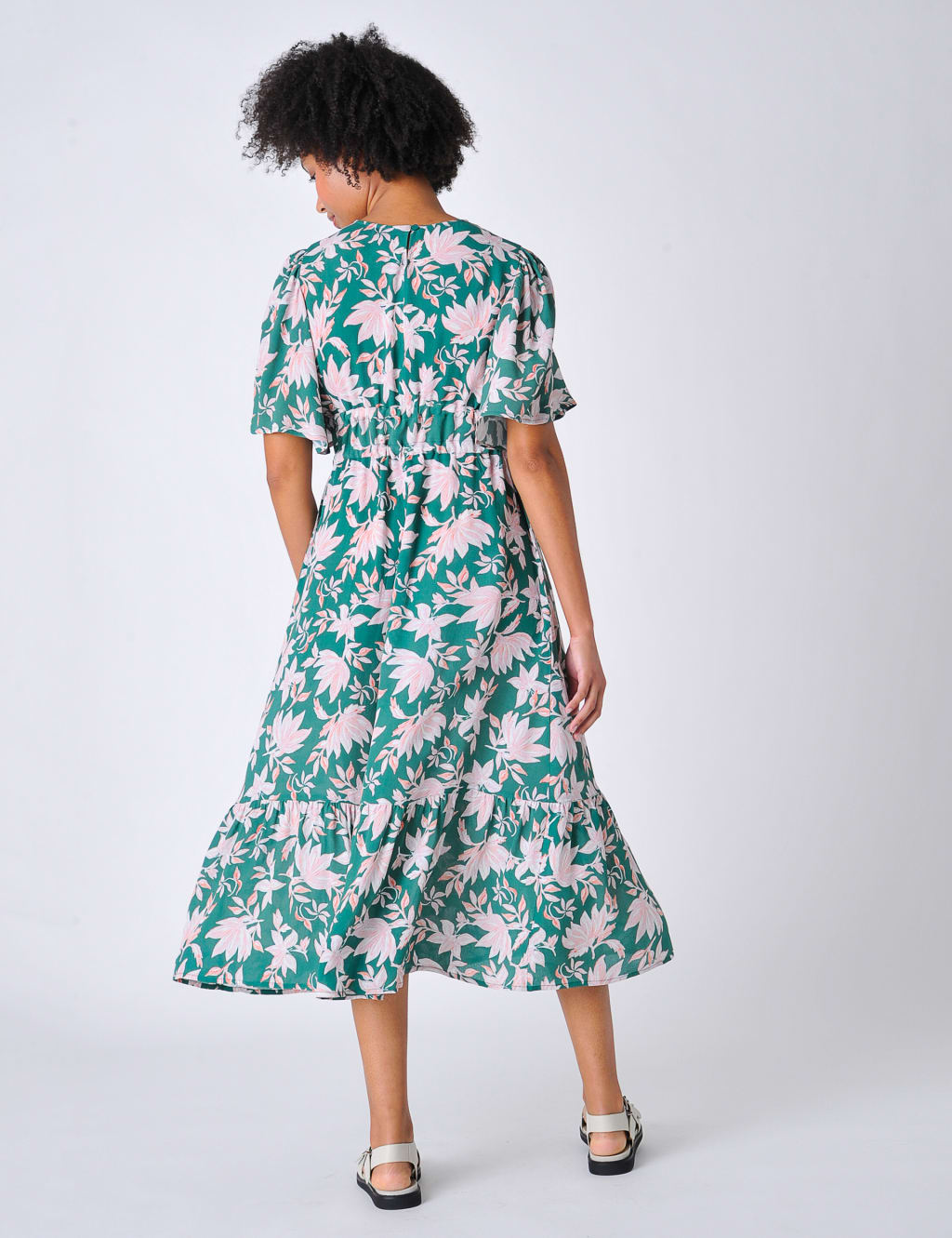 Floral Tie Waist Midi Relaxed Tiered Dress Burgs Mands