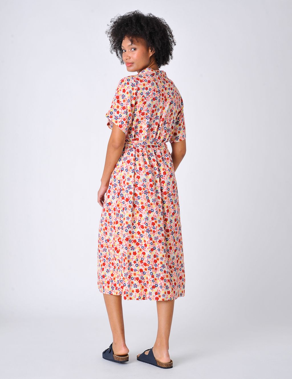 Floral Tie Waist Midi Shirt Dress Burgs Mands