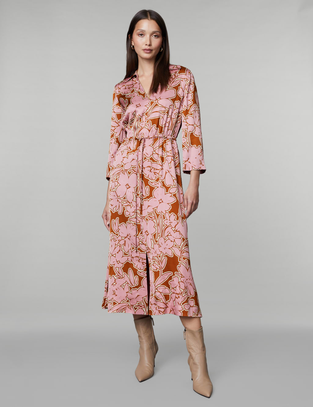 Floral Tie Waist Midi Skater Dress Jaeger Mands