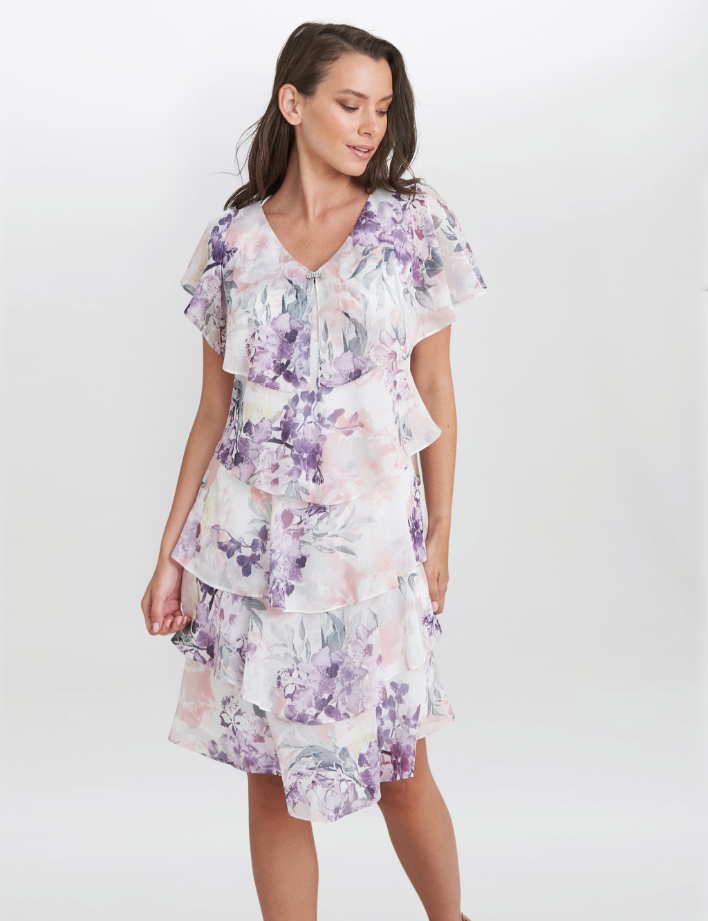 Floral V-Neck Knee Length Tiered Dress | Gina Bacconi | M&S