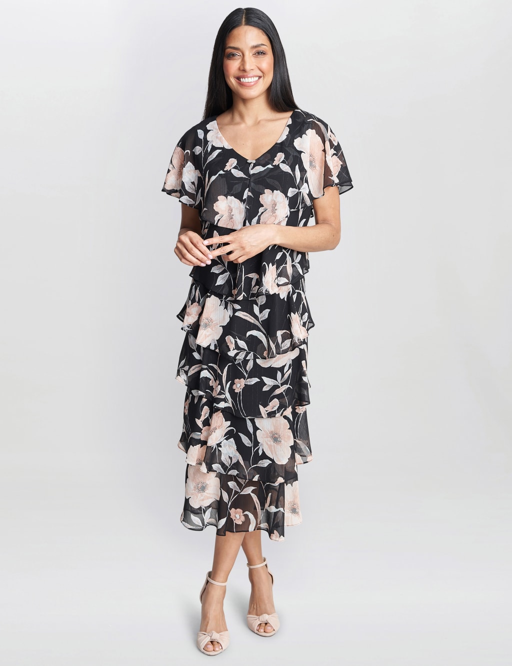 Floral V-Neck Midi Tiered Dress | Gina Bacconi | M&S