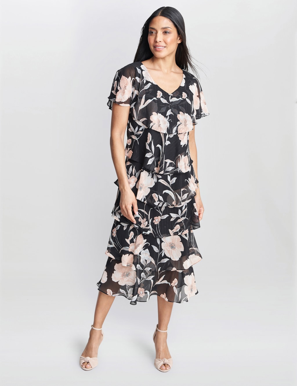 Floral V-Neck Midi Tiered Dress | Gina Bacconi | M&S
