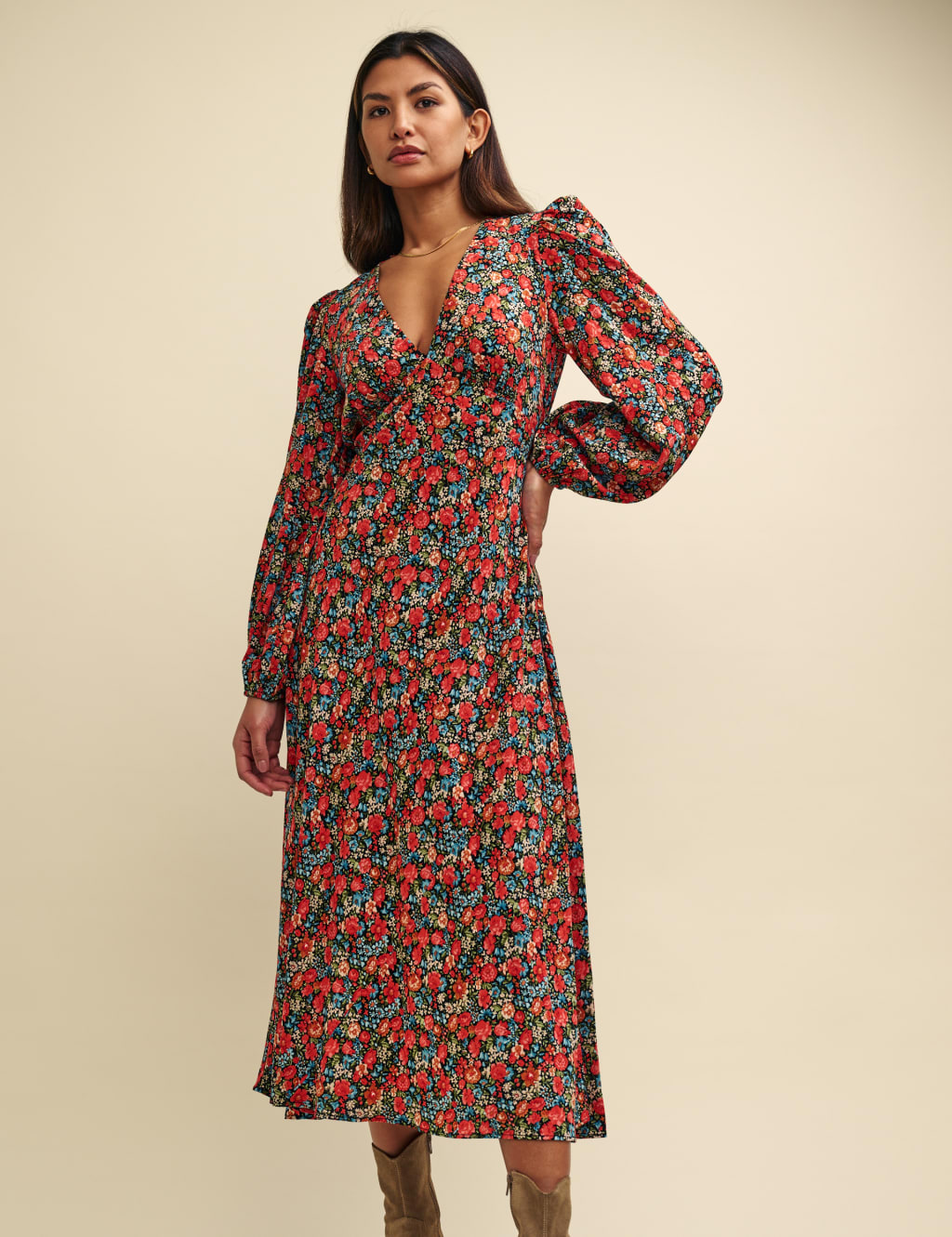 Floral V-Neck Midi Waisted Dress | Nobody's Child | M&S