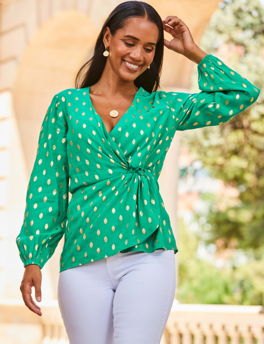 Foil Print Knot Front Top | SOSANDAR | M&S