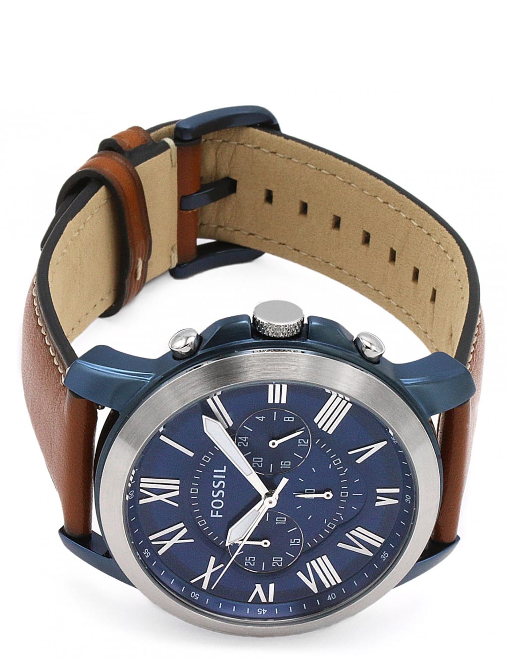 Fossil Grant Brown Leather Chronograph Quartz Watch | Fossil | M&S