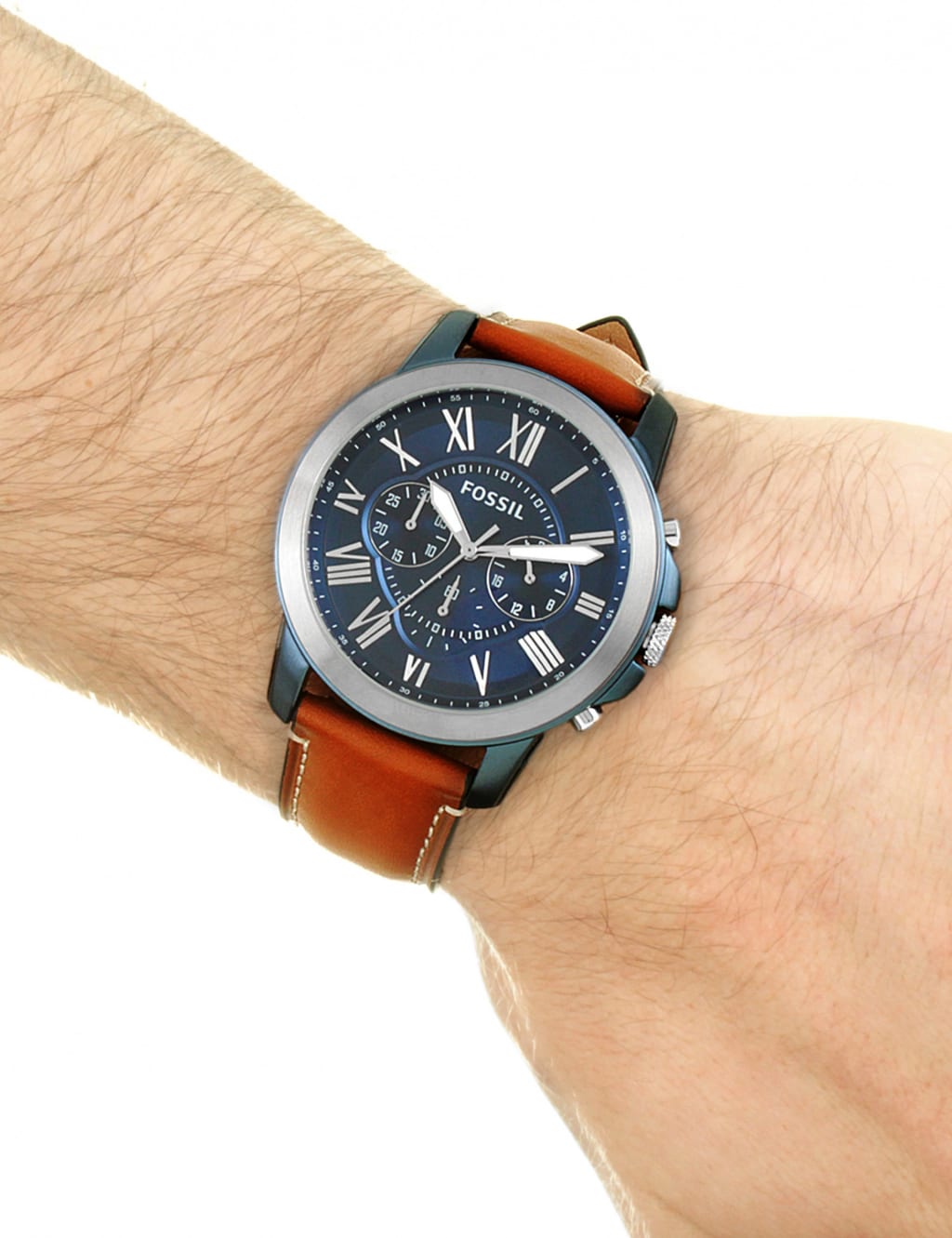 Fossil Grant Brown Leather Chronograph Quartz Watch | Fossil | M&S