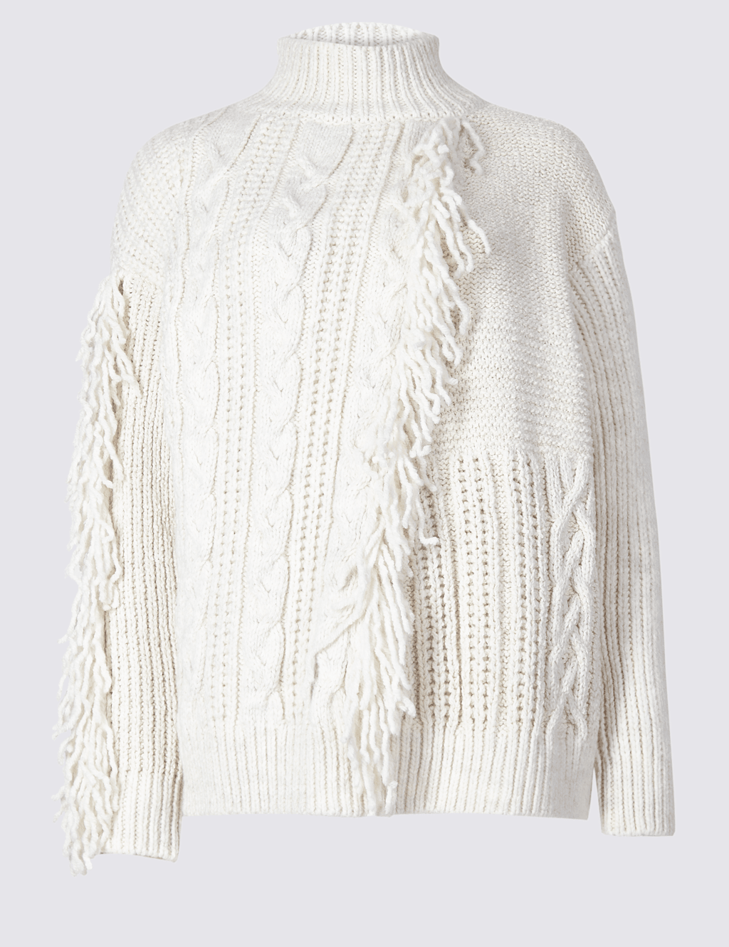 Fringe Cable Knit Funnel Neck Jumper | Per Una | M&S