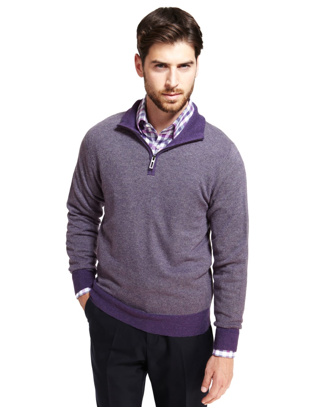 Funnel Neck Birdseye Jumper with Merino Wool | Collezione | M&S