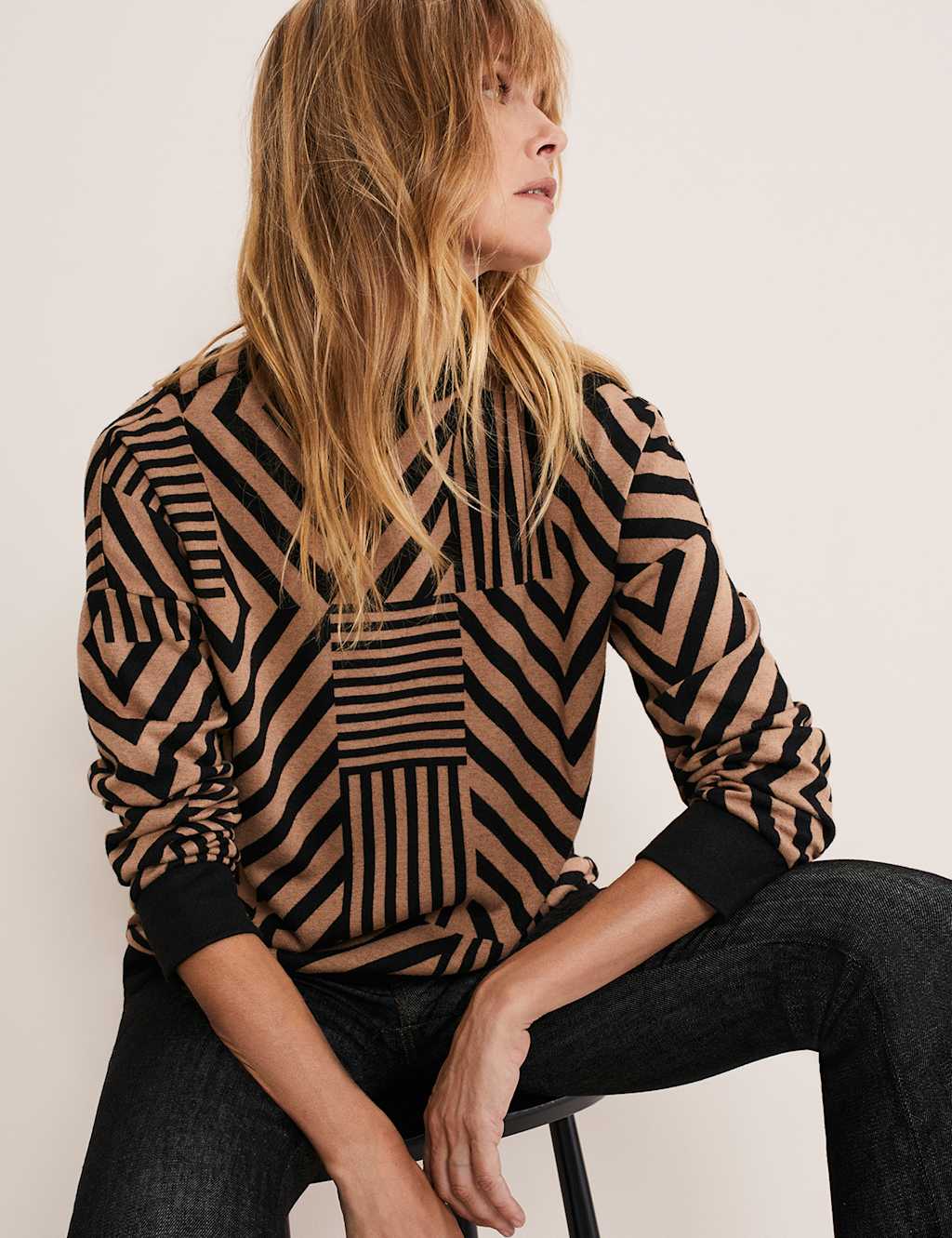 Geometric High Neck Long Sleeve Top | Phase Eight | M&S