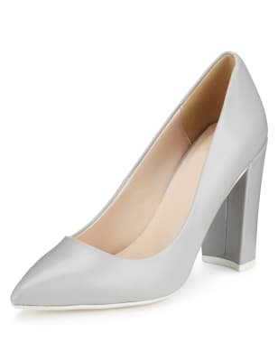 Pointed Toe Angular Heel Blocky Court Shoes with Insolia® | Limited ...