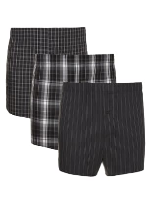 3 Pack Authentic Pure Cotton Checked Boxers | M&S Collection | M&S
