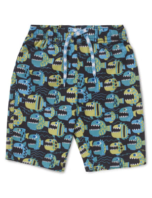 Fish Teeth Print Adjustable Waist Swim Shorts (1-7 Years) | M&S