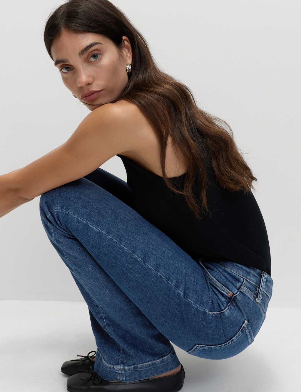 High Waisted Crease Front Slim Flare Jeans | M&S Collection | M&S